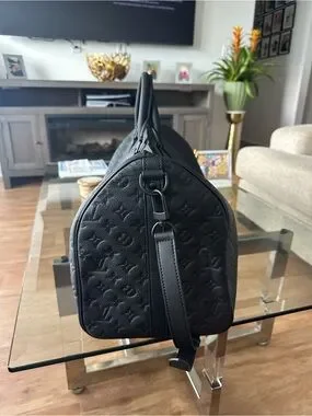 Bags | Black Embossed Leather Weekender Duffel Bag Luxury Style | Poshmark